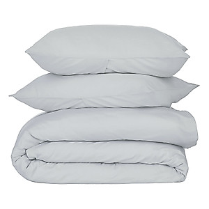 Nate Home by Nate Berkus 300TC 3-Piece Luxe Cotton Sateen Duvet Cover | Ultra Soft, Cool, Bedding Set from mDesign - King Size - 1 Duvet Cover/2 Pillow Shams, Quartz (Light Gray)