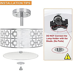 DLLT Semi Flush Mount Ceiling Light, 3-Light Modern Entry Light Fixture Ceiling Hanging with Drum Shade for Bedroom, Dining Room, Kitchen, Hallway, Entry, Living Room, Brushed Chrome Finish