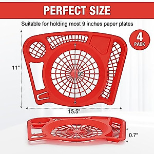 STBoo Paper Plate Holders Reusable - Plastic Plates Holder Heavy Duty | Picnic Tray Reusable Set Dishwasher Safe | Paper Plate Dispenser for 4th of July, BBQ's, Parties,Camping (4 Set-Red)