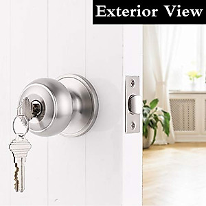 Gobrico Round Satin Nickel Keyed-Alike Entry Locks Knobs 6Pack, Front Enry Door Knobs with Lock and Same Key, Round Ball Style Locksets Door Handles