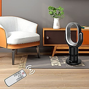 Simple Deluxe Medium size portable bladeless fan, small table fan, 10 speeds settings, 10-hour timing closure bladeless fan, stylish and modern fan, low noise, lightweight,24 inch Black