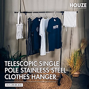 HOUZE - Rolling Clothes Rack for Hanging Clothes, Stainless Steel Coat Rack with Wheels, Heavy Duty Freestanding Garment Rack for Organizing Closet/Wardrobe, Ideal Clothes Organizer - Single Pole