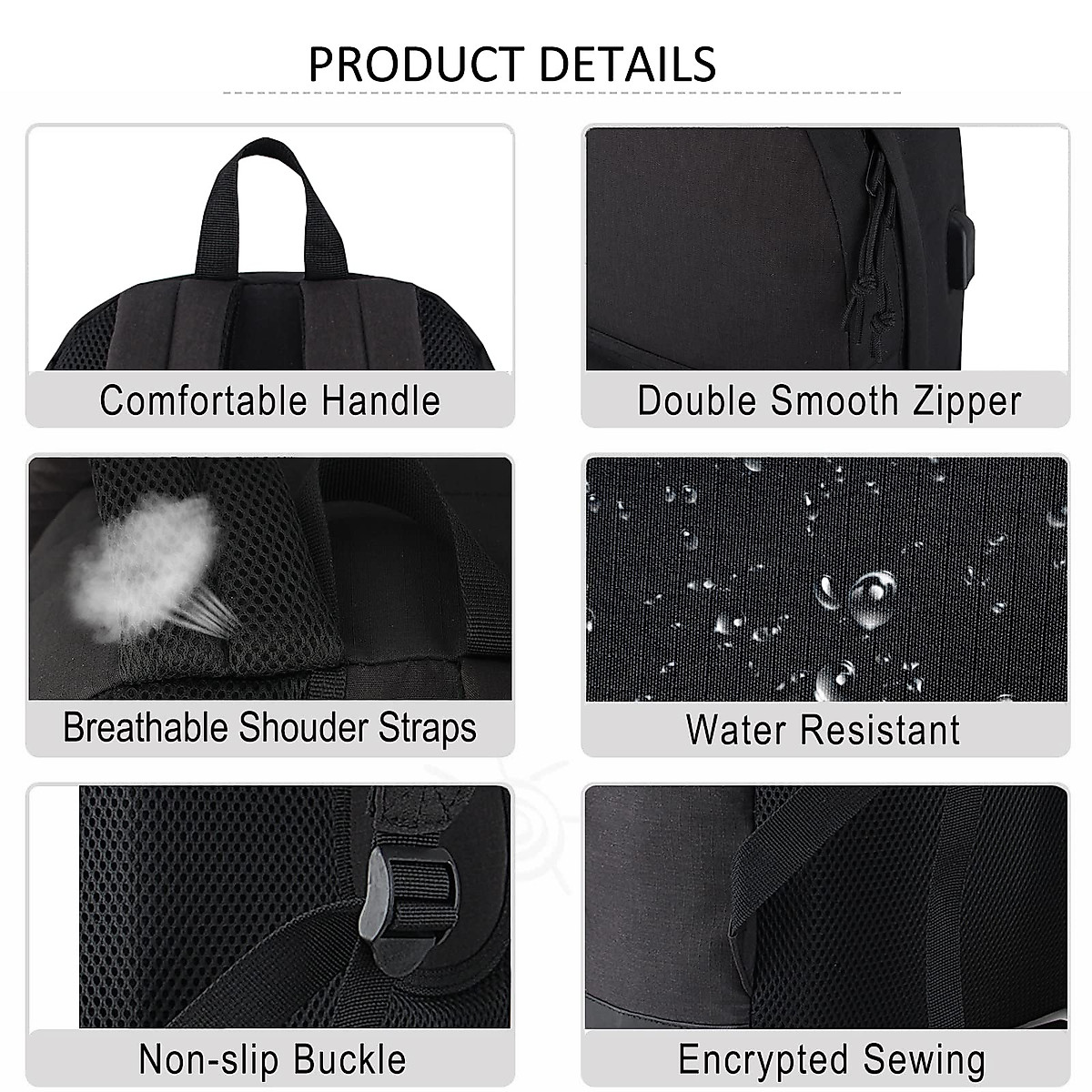 KOPHLY Casual Lightweight Laptop Backpack with USB Charging Port For for Men and Women, School Bookbag for Teens College，Daypack for Short Trip Travel（Carbon Black）