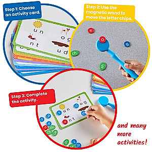 hand2mind Reading Readiness Activity Set, Magnetic Wands and Chip Set, Learn to Spell for Kids, Spelling Toys, CVC Words for Kindergarten, Learning Letters, Science of Reading Manipulatives