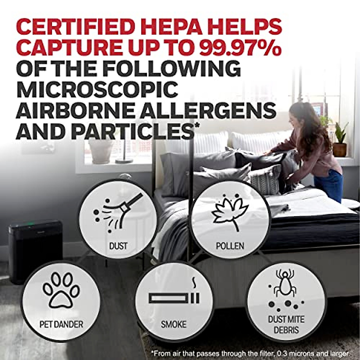 Honeywell InSight HEPA Air Purifier with Air Quality Indicator and Auto Mode, Allergen Reducer for Large Rooms (360 sq. ft), Black, Wildfire/Smoke, Pollen, Pet Dander & Dust Air Purifier, HPA5200