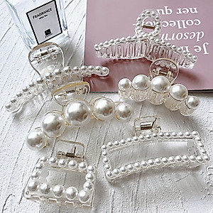 Sisiaipu 6 Pcs Large Pearl Claw Clips for Thick Hair for Wedding Nonslip Jaw Clips Hair Styling Gift And Accessories for Women and Girls, White