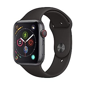 Apple Watch Series 4 (GPS + Cellular, 44MM) - Space Black Aluminum Case with Black Sport Band (Renewed)