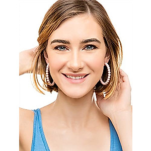 ZENZII Colorful Beaded Big Circle Hoop Fashion Earrings for Women (Hot Pink)