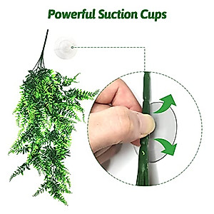 Fhiny 4 PCS Reptile Vines Plants Bendable Flexible Jungle Climbing Vines Plastic Leaves with Suction Cups Tank Accessories Habitat Decor for Bearded Dragons Lizards Snakes Geckos Frogs