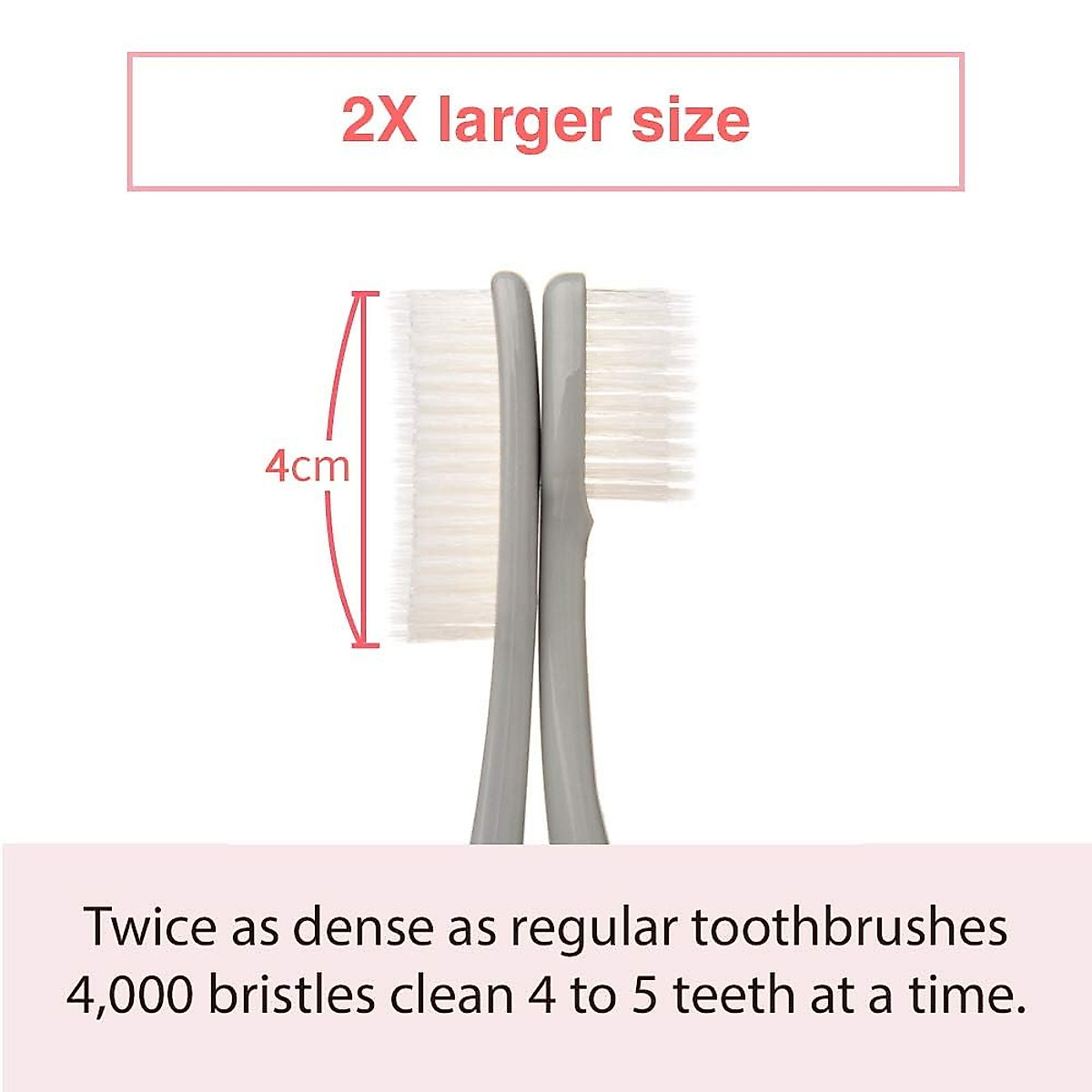 WANGTA Toothbrush 4pcs, Twice as Wide as Regular Brush Head, Wide Toothbrush, Long Brush Head, More Comfortable and Easier Brushing (White Brush)