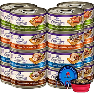 Wellness Canned Grain Free Wet Cat Food - Variety Bundle 4 Flavors Pack with Hotspot Pets Food Bowl (12 Cans) (Chicken & Beef, Chicken & Liver, Chicken & Salmon, Chicken & Turkey)(2.82oz)