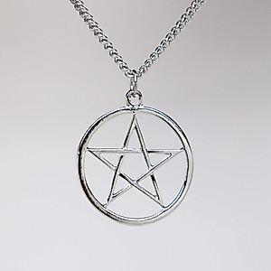 Pentacle Pentagram Polished Silver Finish Medieval Renaissance Pendant Necklace