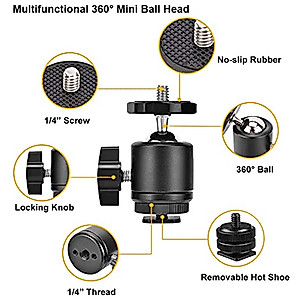 Camera Super Clamp Mount with Ball Head Mount Hot Shoe Adapter with 1/4 Thread for GoPro Hero 10 9 8 7 6 5 4,DJI Action Cameras, LCD Field Monitor LED Lights 360°Motorcycle Camera Mount