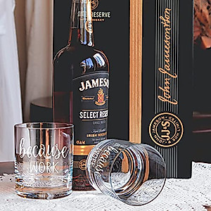 Waipfaru Coworker Gift, Because Work Whiskey Glass, Funny Old Fashioned Glass, Boss Day Rock Glass Gift Christmas Gift Office Gift Birthday Gift for Coworker Boss Friends Women or Men, 10Oz