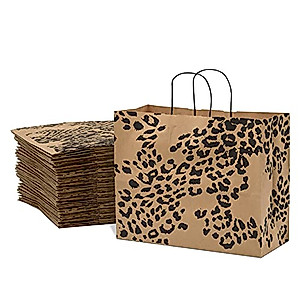 Brown Paper Gift Bags - 16x6x12 Inch 50 Pack Brown Animal Print Large Bags with Handles, Cheetah, Zebra, Leopard, for Shopping, Small Business, Retail Stores, Boutiques, Merchandise, Parties, Events