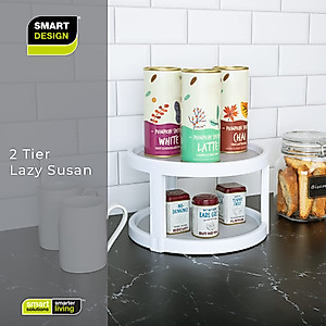 Smart Design 2-Tier Lazy Susan Turntable - 10 Inch - Non-Slip Lining and Feet - BPA Free - Cupboard, Fridge, Jars, Spices, Cabinet, Countertop, Pantry, Storage, Kitchen Organizer - White with Gray