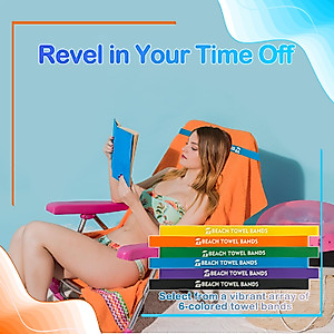 Tailoreadily 6 Pack Towel Bands, Beach Pool Cruise Chair Essentials, Keep Towel from Blowing Away, Beach Accessories for Vacation Must Haves, Great Alternative to Beach Towel Clips, Multicolor