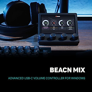 BEACN Mix USB C Audio Controller | Windows and MacOS Audio Mixer for Gaming or Work| 4-Channel Audio Control with 5" Full-Color Display & Precision Knobs | Drag-and-Drop Customization (Dark)