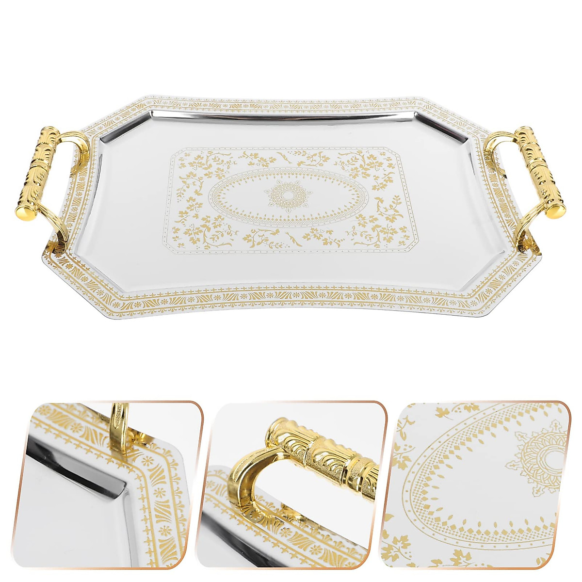 Cabilock Cake Platter Stainless Steel Serving Trays Food Platter Jewelry Tray with Handles Farmhouse Butler Platters for Appetizer Coffee Candle Perfume 35. 7x25cm Decorative Tray