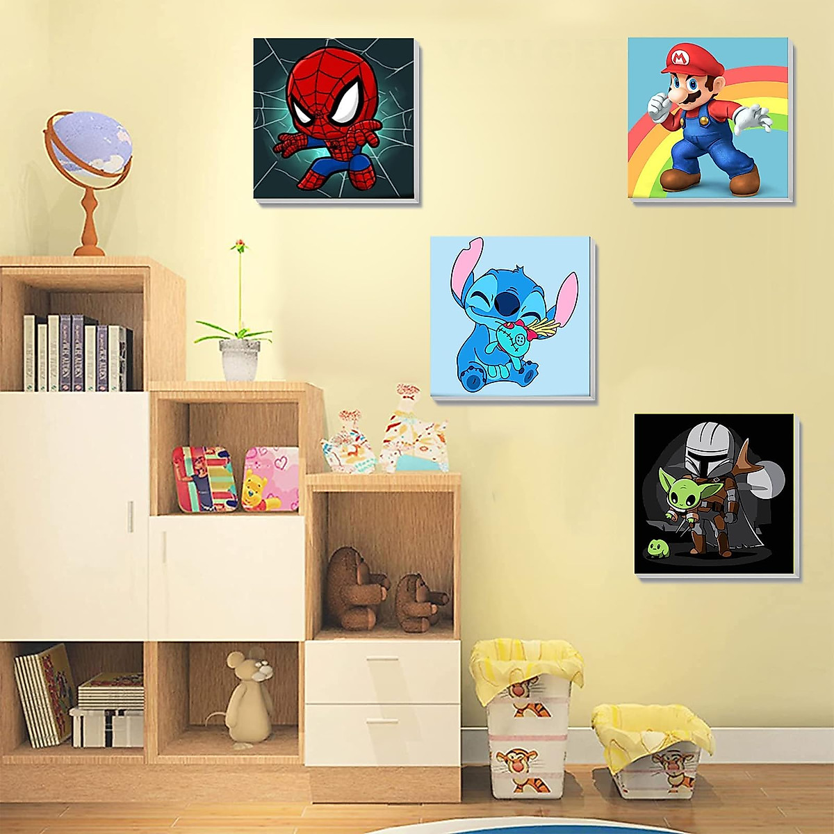 xackcme 4 Pack Cartoon Paint by Number for Kids with Wooden Frame-Cartoon Paint by Numbers for Kids Ages 4-8-12,Easy Paint with Numbers DIY Acrylic Oil Painting Kits for Home Wall Decor(8X8inch)