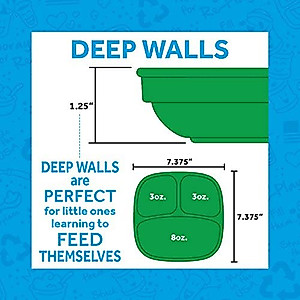 Re-Play Made in USA Toddler Dinnerware Set - No-Spill Sippy Cup, 7" Divided Plate, Rounded Tip Fork and Deep Scoop Spoon - Dishwasher/Microwave Safe Plastic Dinnerware Set - Teal