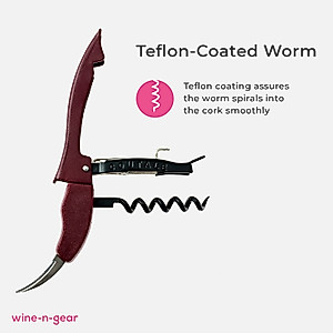 Le Coutale Waiters Corkscrew by Coutale Sommelier - Burgundy - Two-Step Lever Action for Smooth Cork Pull - Wine Bottle Opener for Bartenders and Gifts - Sharp Micro-Serrated Knife