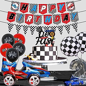 Race Car 2nd Birthday Party Supplies Two Fast Balloons Cake Topper Race Car Happy Birthday Banner for 2 Year Old Boys Racing Theme Birthday Party Decorations