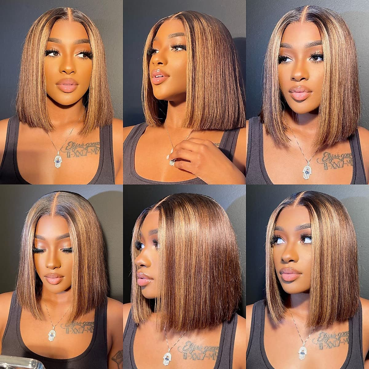 U&A 13x6 Deep Part HD Highlight 27 Colored Short Bob Human Hair Brazilian Invisible Lace Front Wigs Pre Plucked With Natural Baby Hiar Human Hair Wigs for women Daily and Party Use