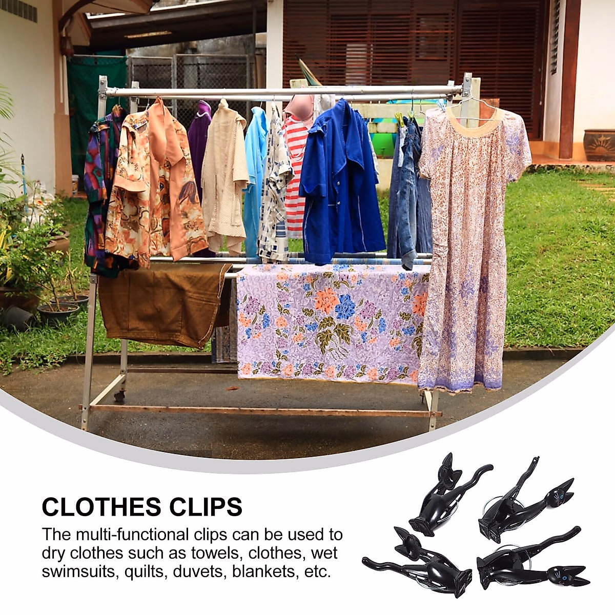 VOSAREA Beach Towel Clips 4pcs Black Cat Shaped Jumbo Towel Clips Clothes Pins Blanket Holders for Chairs Cruise Patio Pool Accessories