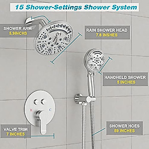 Shower System, Starbath Shower Faucet Set with 6-Setting Rainfall Shower Head and 9-Setting Handheld Shower Combo Set Wall Mounted, 3 Way Pressure Balance Shower Valve and Trim Kit(Brushed Nickel)