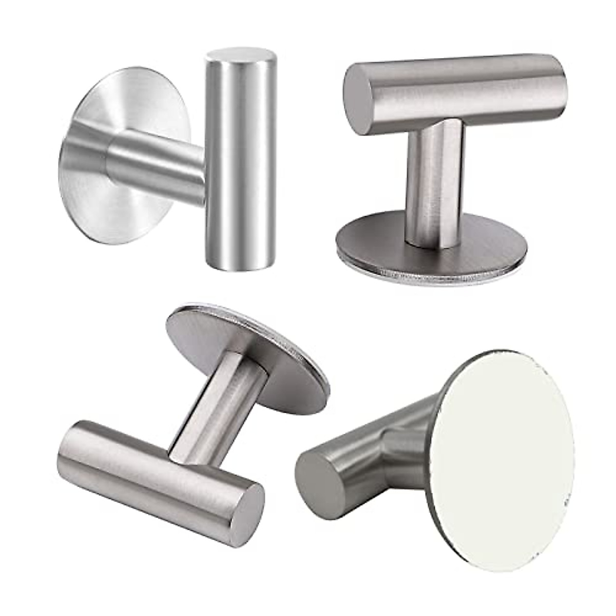 SHAREWIN Adhesive Towel Hooks Bathroom Wall Mounted Matte Black Hook 304 Stainless Steel Hanging Coat Rack Robe for Kitchen Bathroom Shower Home Door 2 Packs (Brushed Nickel Silver)