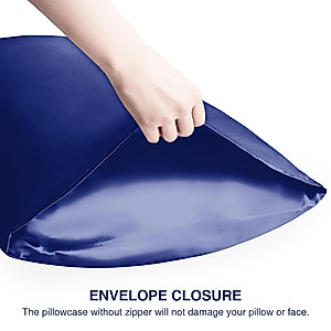 EXQ Home Silky Satin Pillowcase for Hair and Skin,Soft Cooling Pillow Cases Queen Size Set of 2 Satin Pillow Case with Envelope Closure Navy Blue (Queen,20x30 inch)