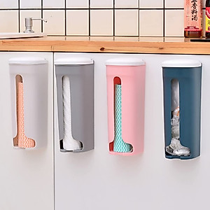 Grocery Bag Holder Wall Mount, Kitchen Adhesive Plastic Bags Dispenser Trash Bags Garbage Bags Organizer Hanging Over Cabinet Door(Blue)