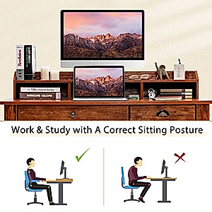 Tangkula Computer Desk with 4 Storage Drawers & Hutch, 48" Home Office Desk Vintage Desk with Storage File Drawer & Cable Management Hole, Wooden Executive Desk Writing Study Desk