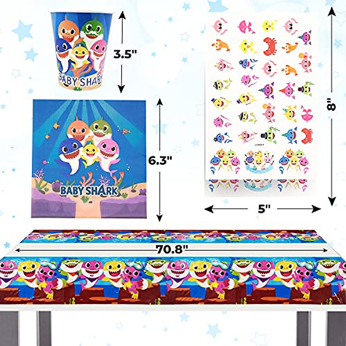 Empire Party Supply Baby Shark Theme Birthday Party Supplies and Decorations Set for Boys | 115 Pcs Disposable Blue Baby Shark Party Kit Includes Plates, Spoons, Cups, Napkins | Serves 16 Guests