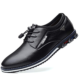 COSIDRAM Mens Casual Leather Shoes Business Slip-on Shoes Comfort Fashion Office Shoes for Male Black 10.5