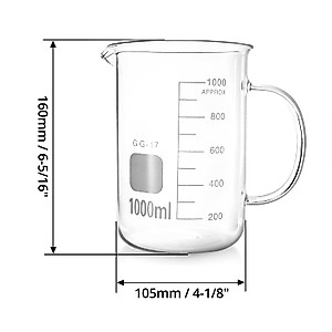QWORK Beaker with Handle, 1000ml/33.81oz Measuring Cup, Borosilicate Glass,Beaker Mug with Pouring Spout