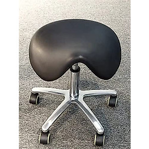 QLD Saddle Stool Black Color PU Material seat Rolling Wheels