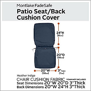 Classic Accessories Montlake FadeSafe Water-Resistant 44 x 20 x 3 Inch Outdoor Chair Cushion Slip Cover, Patio Furniture Cushion Cover, Heather Indigo, Patio Furniture Cushion Covers