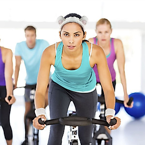 Headbands for Women Makeup Headband Spa Headband for Washing Face and Matching Wristbands Skincare Headbands Hair Band Women Facial Makeup Head Band Soft Fuzzy Head Wraps for Girls (White-Bear Ears)