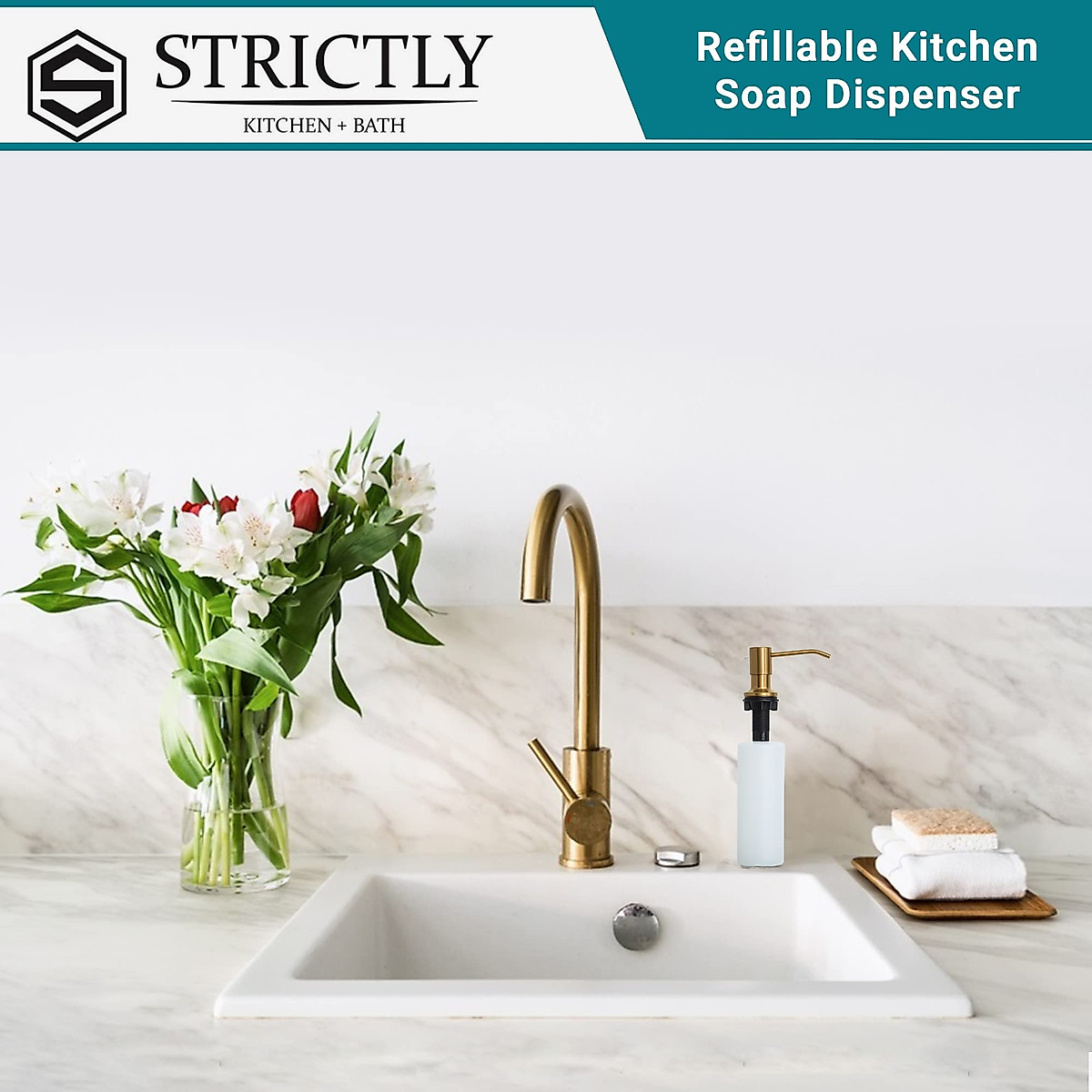 Strictly Sinks Liquid Soap Dispenser - Stainless Steel Dish Soap Dispenser, Refillable Kitchen Soap Dispenser for Kitchen Sink, Soap Dispenser Bottle with Stainless Steel Pump