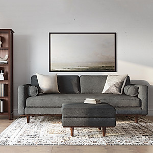 SIMPLIHOME Morrison 33 inch Wide Mid-Century Modern Ottoman in Charcoal Grey Woven-Blend Fabric, Assembled, for the Living Room, Entryway and Family Room