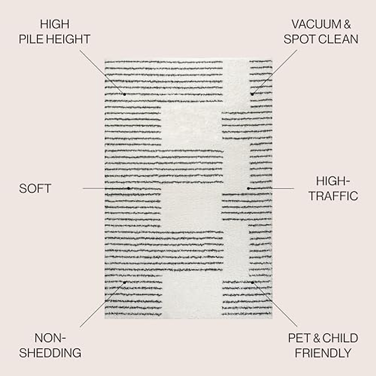 JONATHAN Y MOH407A-5 Petra Abstract Stripe Geometric Shag Indoor Area-Rug Bohemian Contemporary Glam Easy-Cleaning Bedroom Kitchen Living Room Non Shedding, 5 X 8, White/Black