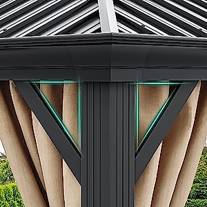 DWVO 10x12ft Hardtop Gazebo with Nettings and Curtains, Heavy Duty Galvanized Steel Outdoor Vertical Stripes Roof for Patio, Backyard, Deck, Lawns, Brown