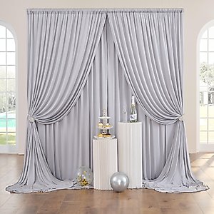 10ftx10ft Silver Wrinkle-Free Backdrop Drapes, Not See-Through Silver Polyester Background Curtains Backdrop Decorations for Party