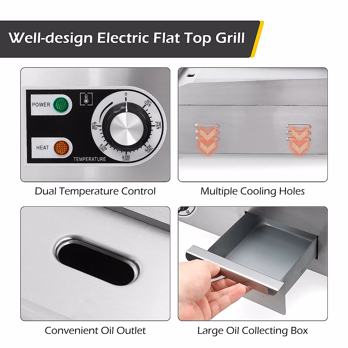 Dyna-Living Commercial Electric Griddle 29'' Flat Top Grill Countertop Griddle 4400W Stainless Steel Teppanyaki Grill Large Electric Griddles for Restaurant Kitchen(Without Plug)