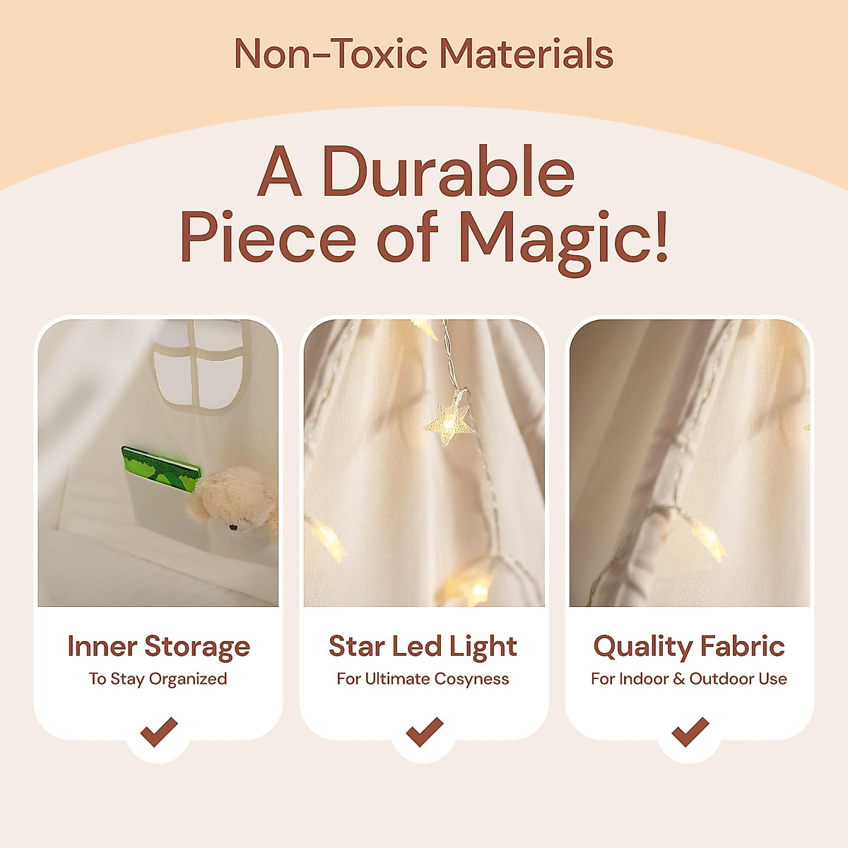 Kids Teepee Tent for Kids - with Light String | Kids Play Tent | Toddler Teepee Shelter for Girls & Boys