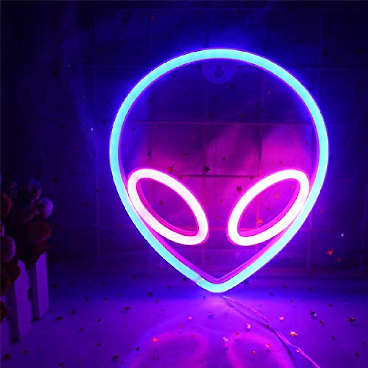 QiaoFei Alien Neon Light LED Neon Signs for Kids Room Bedroom Hotel Shop Restaurant Game Office Wall Art Decoration Sign Birthday (Blue-Pink)