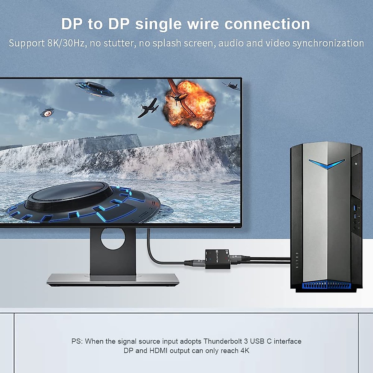 HEZOOMS DisplayPort to DisplayPort HDMI-Compatible Splitter Adapter MST SST Mode 8K@30Hz 4K@120Hz 1 in 2 Out Directional DP1.4 Splitter Dual Monitor for DP and HD Multi Screen simultaneous displays