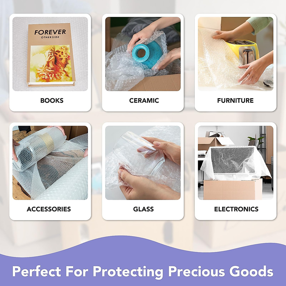 2-Pack Bubble Cushion Wrap Roll, Fuxury 12 Inch x 72 Feet Total Air Bubble Cushioning Wrap, Perforated Every 12", Included 20 Fragile Sticker Labels for Packaging Moving Shipping Boxes Supplies